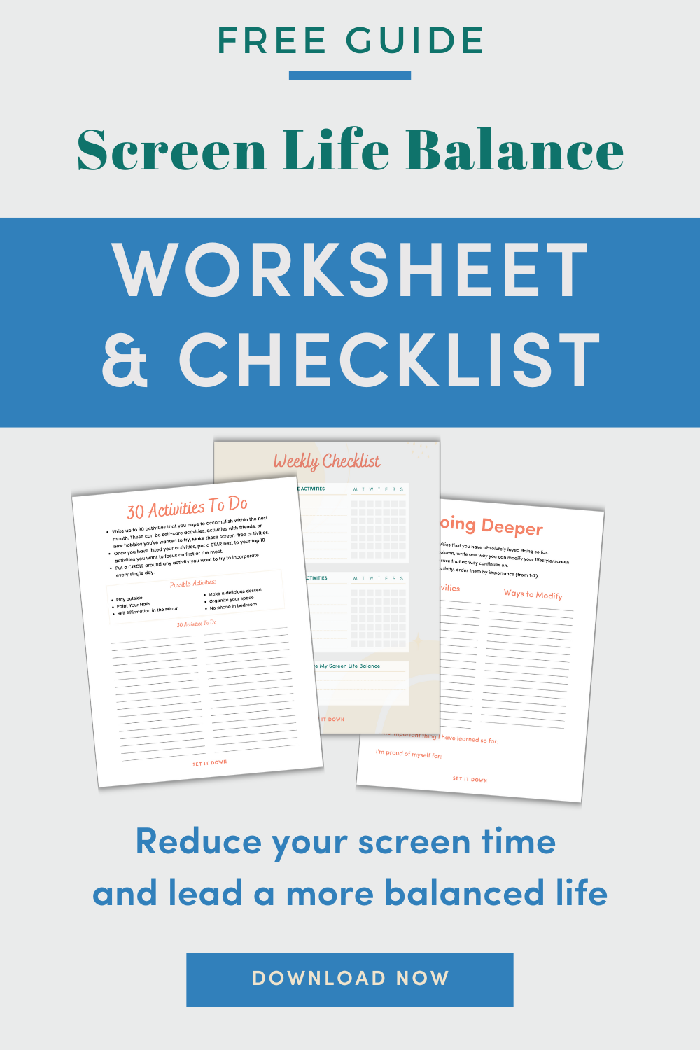 Downloadable Screen Time Checklists and Workbooks